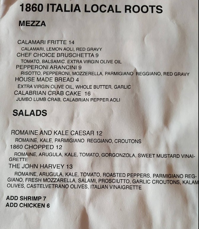 1860 Italia Restaurant Menu | Authentic Italian Cuisine in College Station